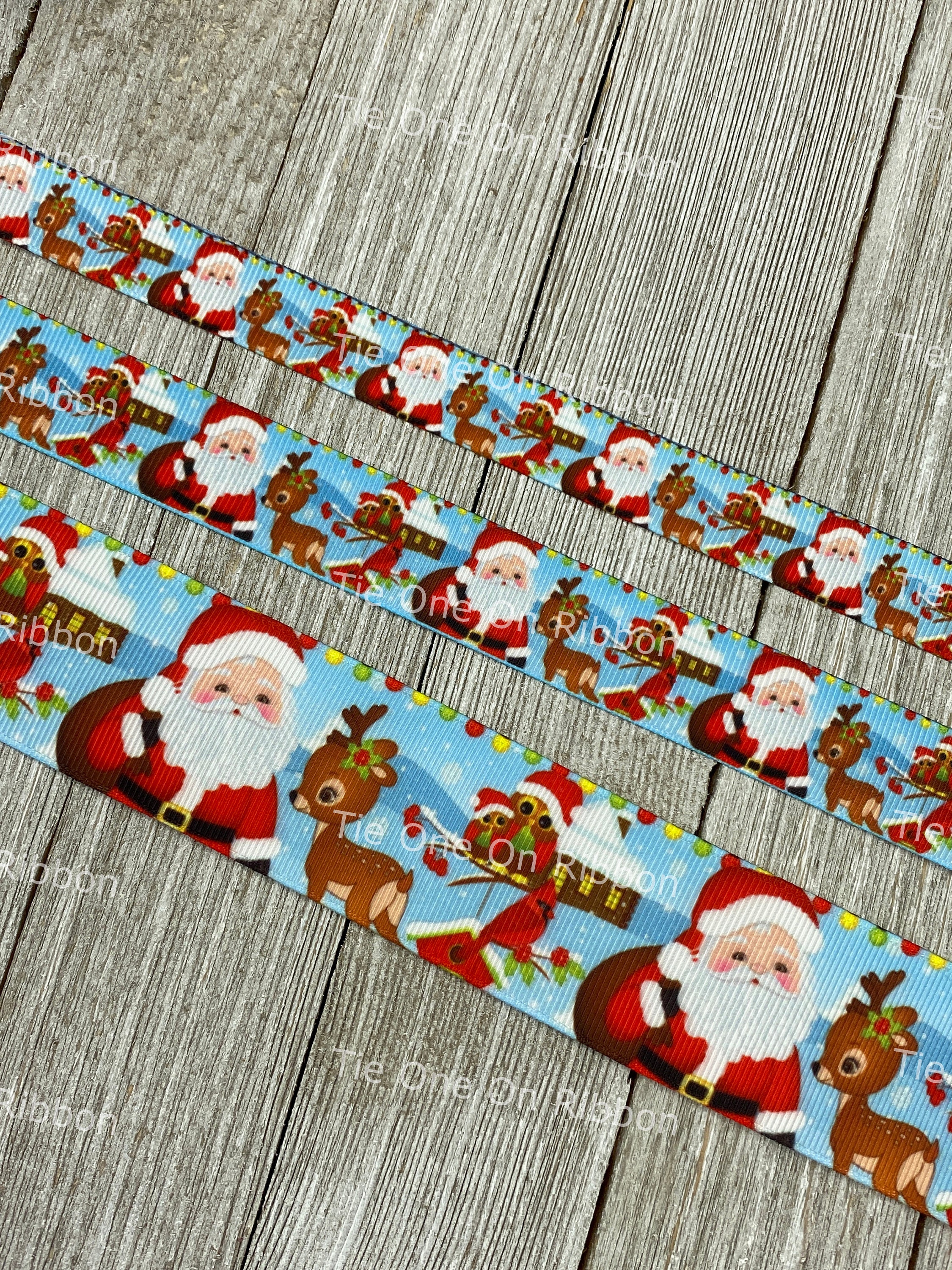 Santa and Reindeer Christmas Printed Grosgrain Ribbon - Etsy