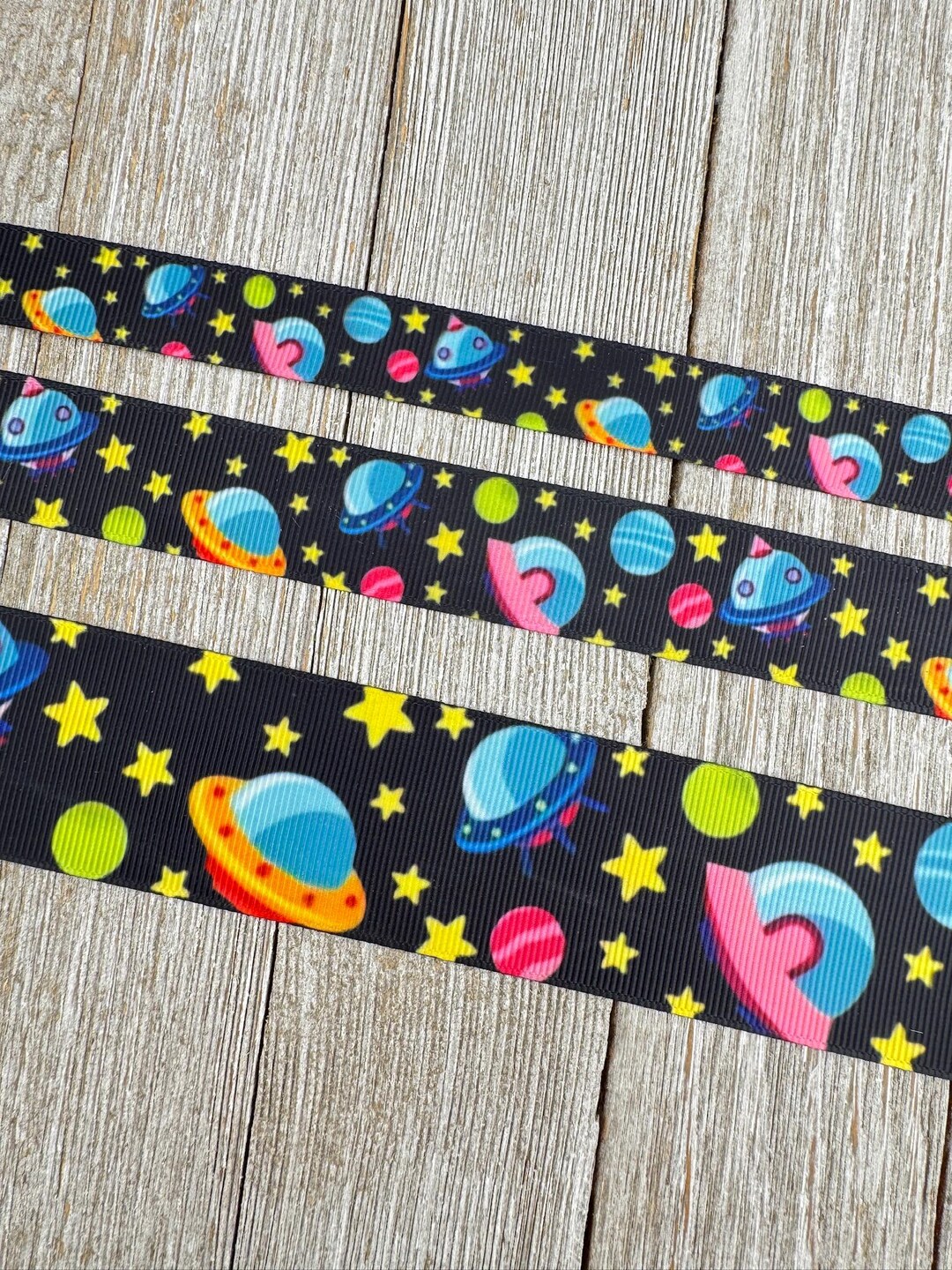 Space Alien Spaceship Rocket Planets Solar Printed Grosgrain Ribbon - 5 ...