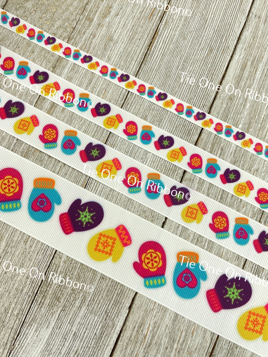 Colorful Mittens Winter Holiday Printed Grosgrain 3/8 5/8 7/8 1.5 Hair ...