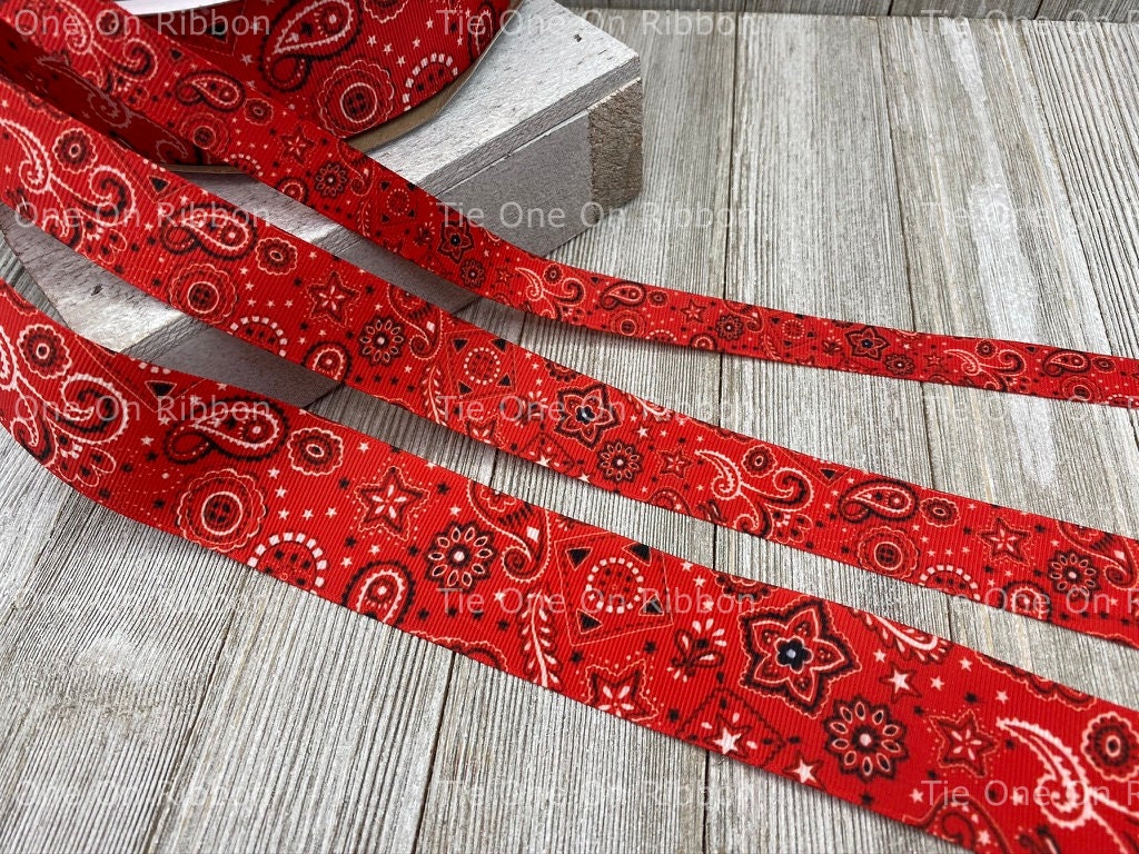 Red Bandana Cowgirl Western Printed Grosgrain Ribbon 5/8 | Etsy