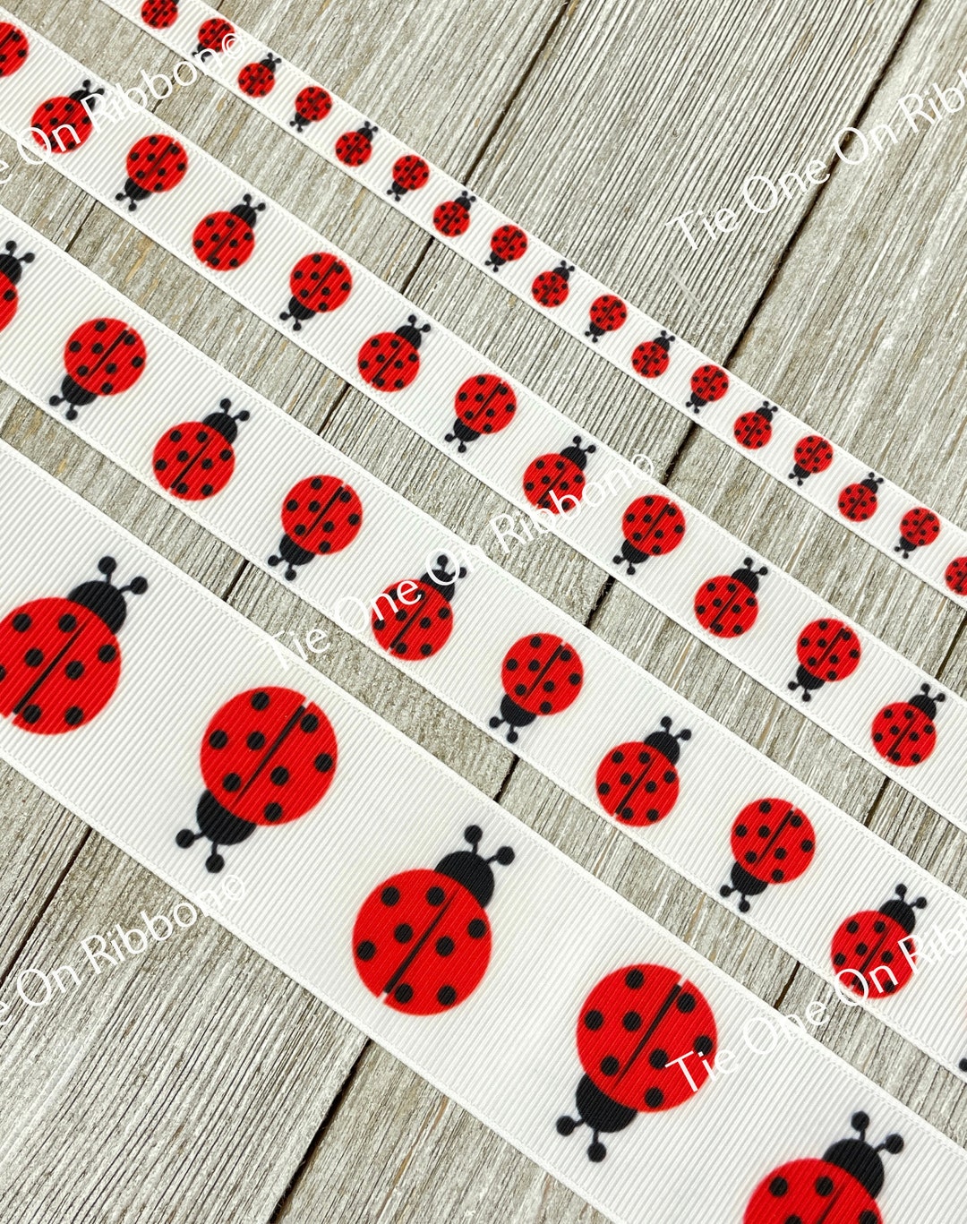 Large Red Ladybugs Printed on Solid White Grosgrain Ribbon- 3/8" - 5/8 ...