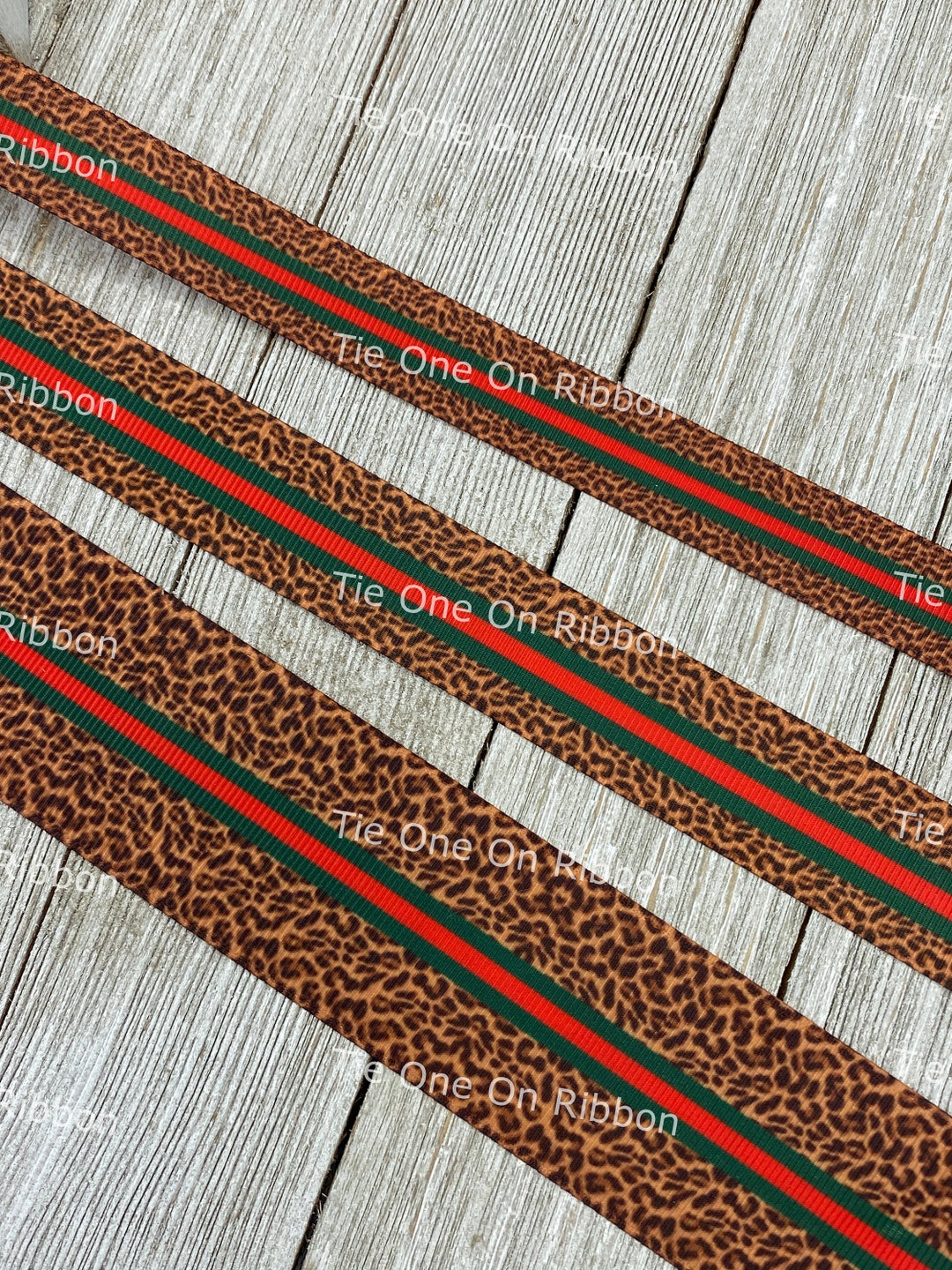 Green Red Lined Leopard Spots Printed Grosgrain Ribbon - 5/8" - 7/8 ...