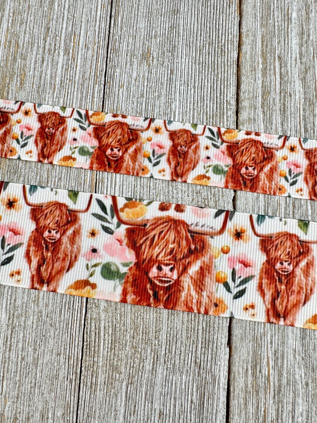 Furry Highland Cow Calf Animal Grosgrain Printed Ribbon - 7/8" - 1.5 ...