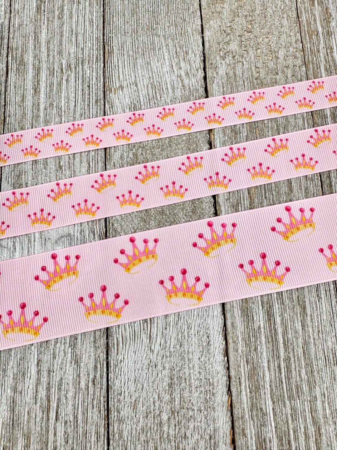 Princess Crowns Tiaras on Pink Background Grosgrain Ribbon - 5/8" - 7/8 ...