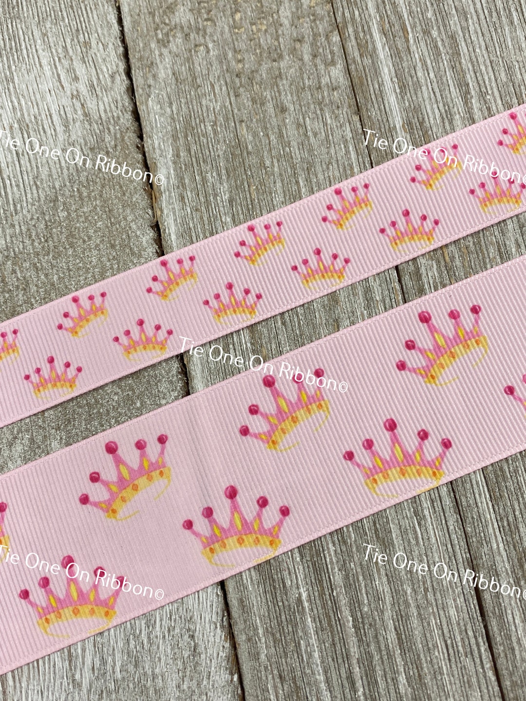 Princess Crowns Tiaras on Pink Background Grosgrain Ribbon - 7/8" - 1.5 ...