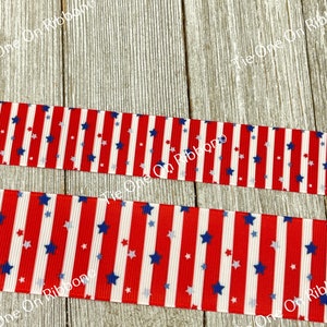 Patriotic Navy Stars on Red Printed Grosgrain Ribbon - 1 - 1.5 Inch ...