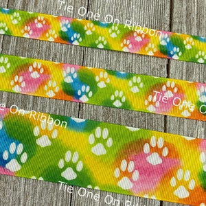 White Dog Paw Prints on Bright Yellow Pink Blue and Green - Etsy