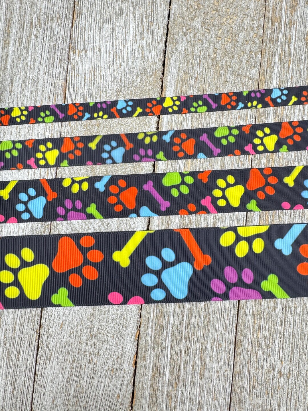 Colorful Dog Bone, Paw Prints Printed Grosgrain Ribbon: 3/8", 5/8", 7/8 ...
