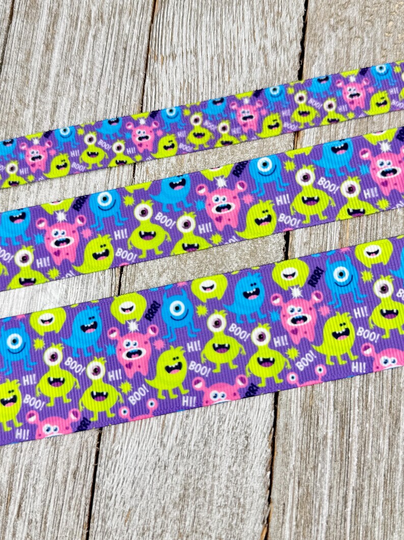 Cute Little Monster Print Grosgrain Ribbon - 5/8 - 1 - 1.5 Inch ...