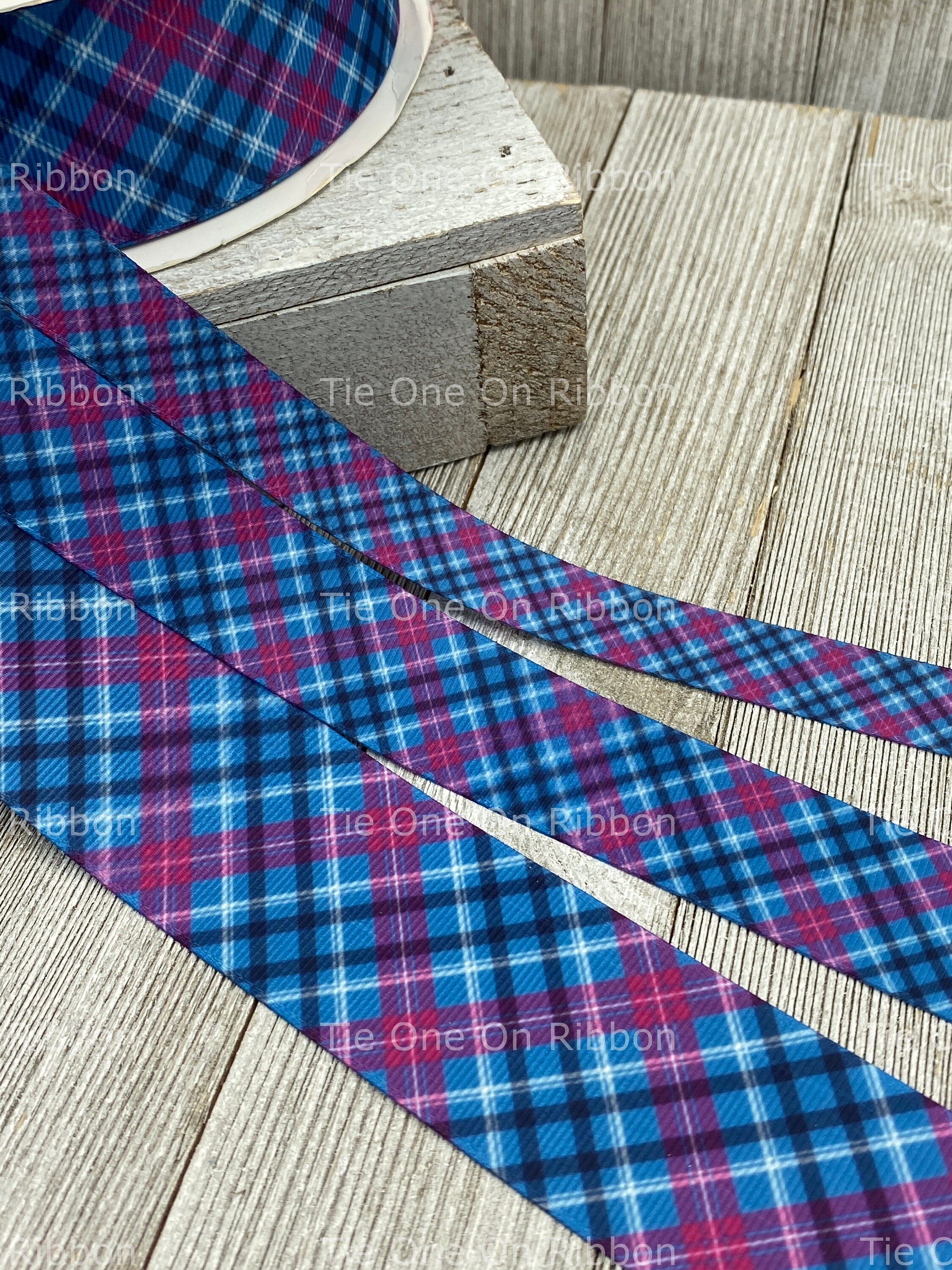 Pink and Blue Plaid Printed Grosgrain Ribbon 5/8 - Etsy