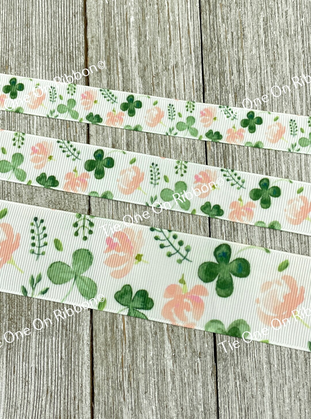Pink Posies and Green Shamrocks on Solid White Background Printed ...