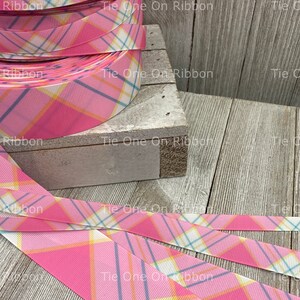 Pink and Blue Spring Plaid Printed Grosgrain Ribbon 3/8 5/8 1 1.5 ...