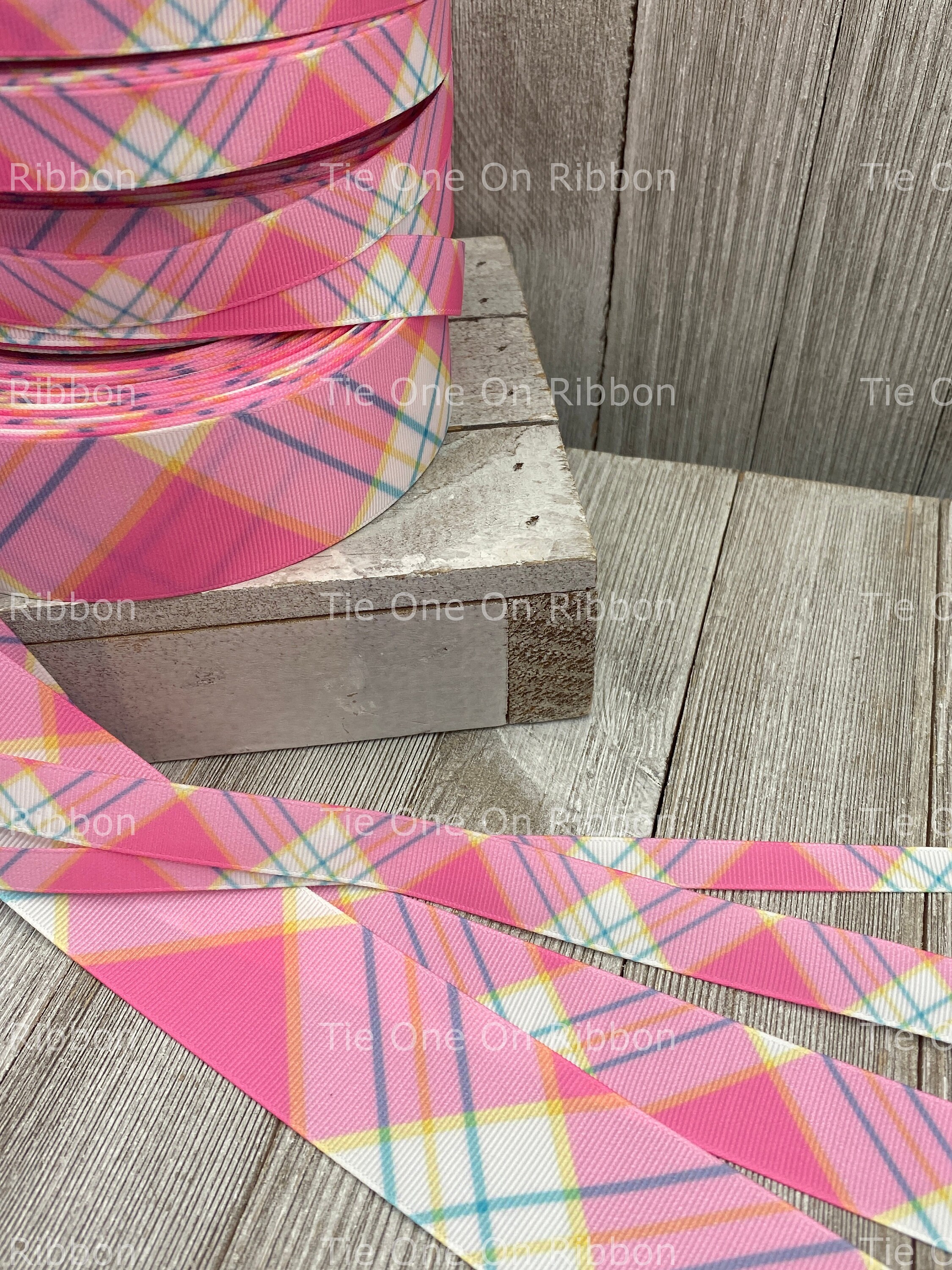 Pink and Blue Spring Plaid Printed Grosgrain Ribbon 3/8 | Etsy