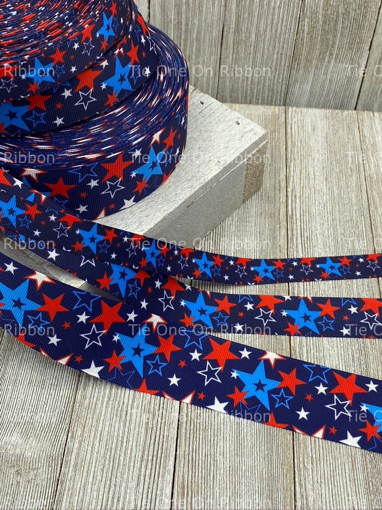 Red and Blue Stars Patriotic Grosgrain Ribbon 5/8 1 1.5 - Etsy