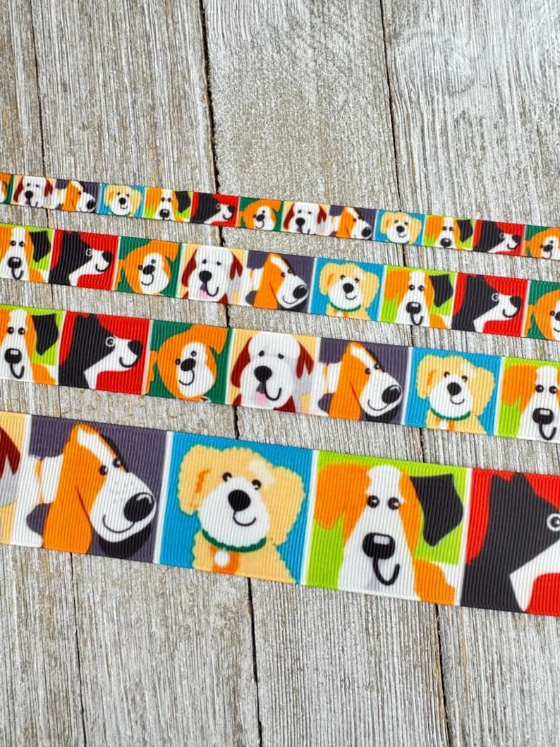 Bright Cartoon Puppy Dog Printed Grosgrain Ribbon - 3/8" - 5/8" - 7/8 ...