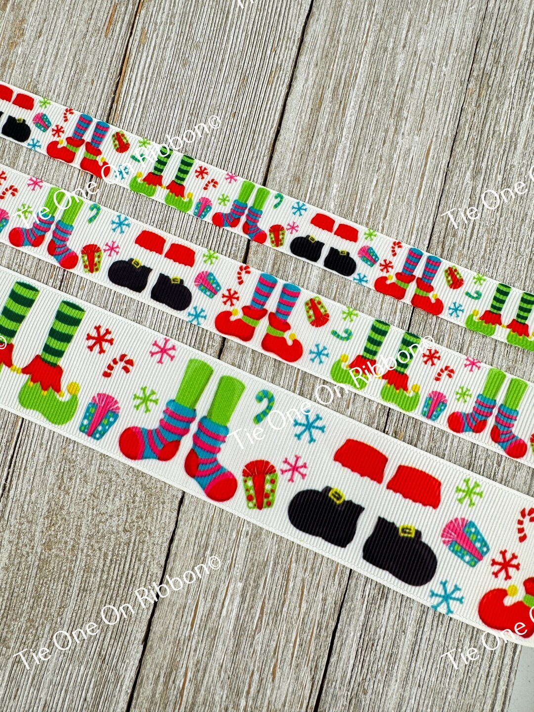 Holiday Elf and Santa Feet Printed Grosgrain Ribbon - 5/8" - 7/8" - 1 ...