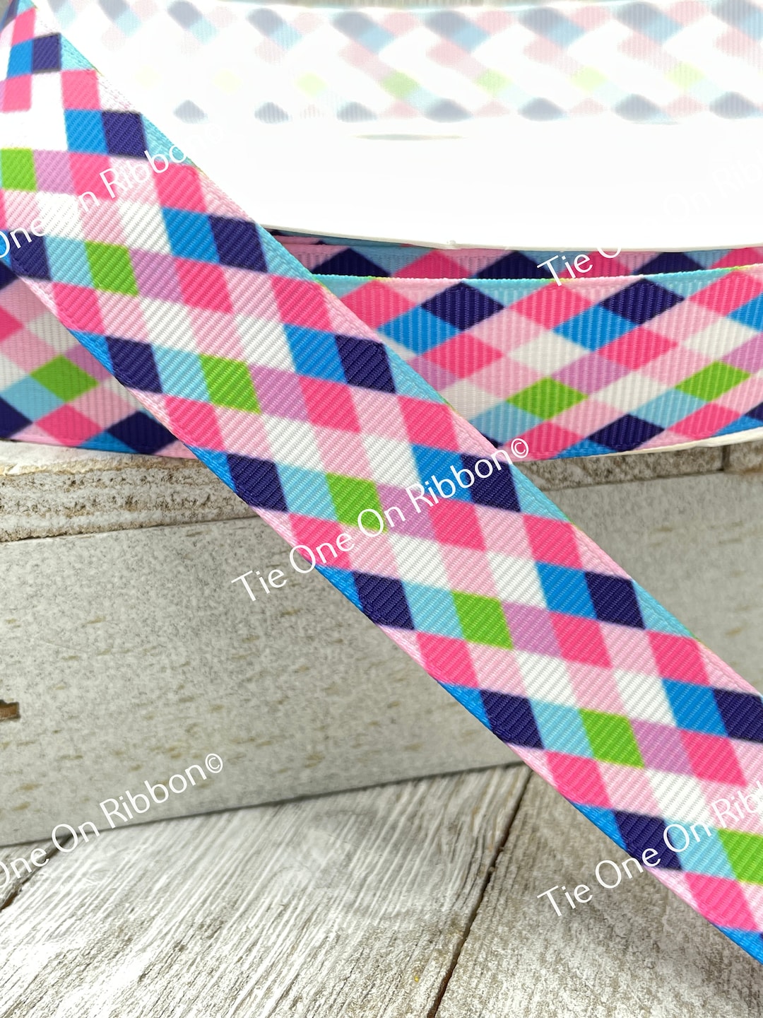 Pastels and Navy Accents Woven Check Plaid Grosgrain Ribbon 7/8 Craft ...