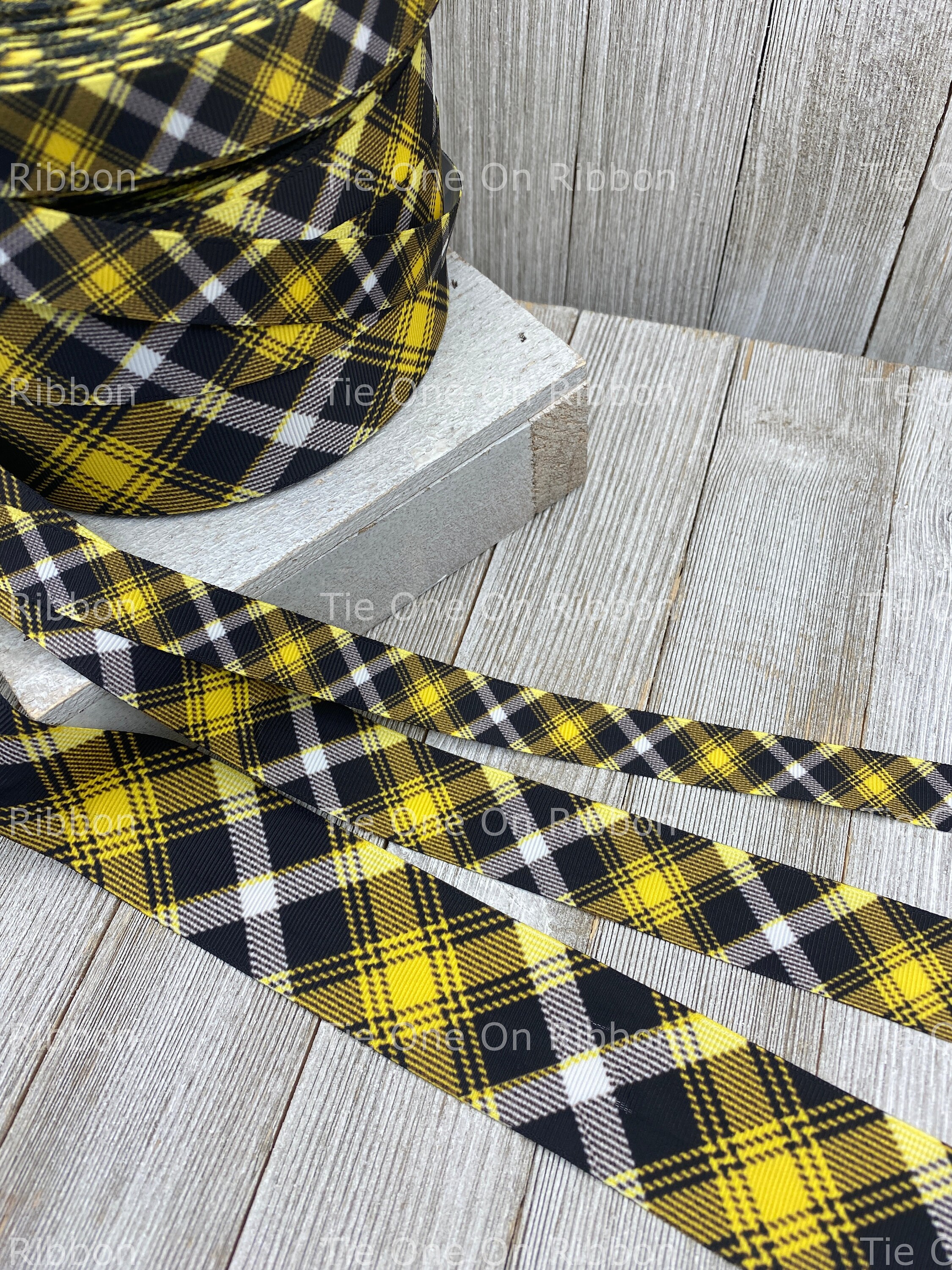 Yellow and Black Plaid Printed Grosgrain Ribbon 5/8 - Etsy