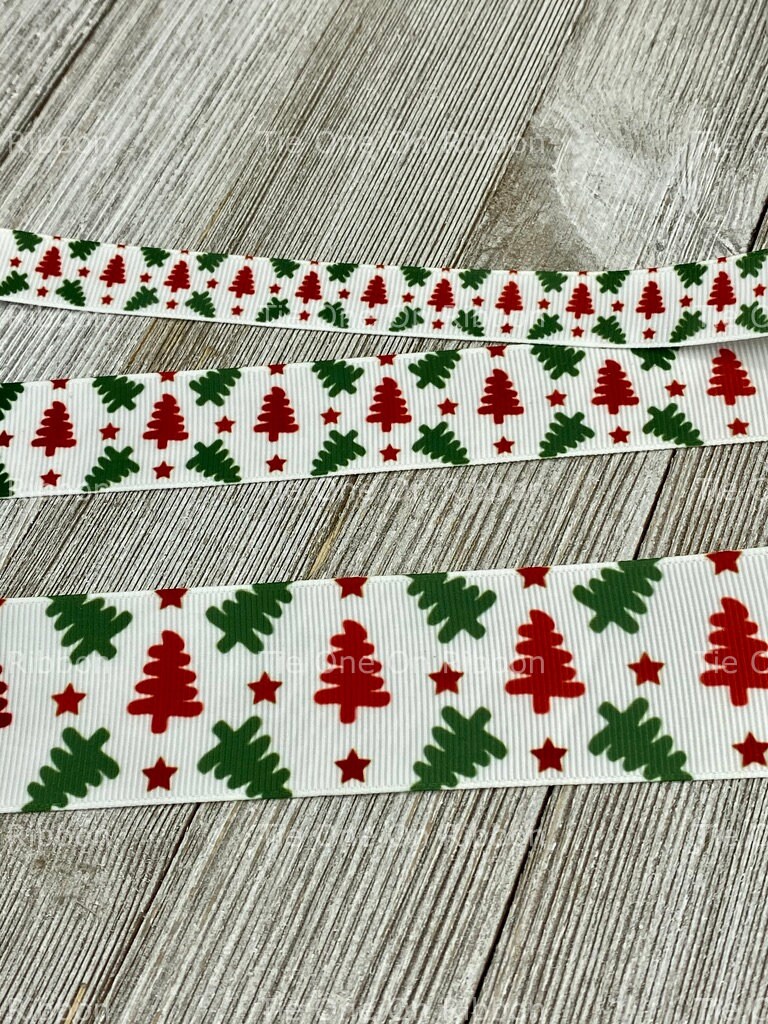 Red and Green Christmas Trees Printed Grosgrain Ribbon - Etsy