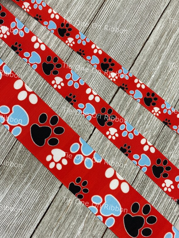 Blue and Black Dog Paw Prints on Red Printed Grosgrain Ribbon - Etsy