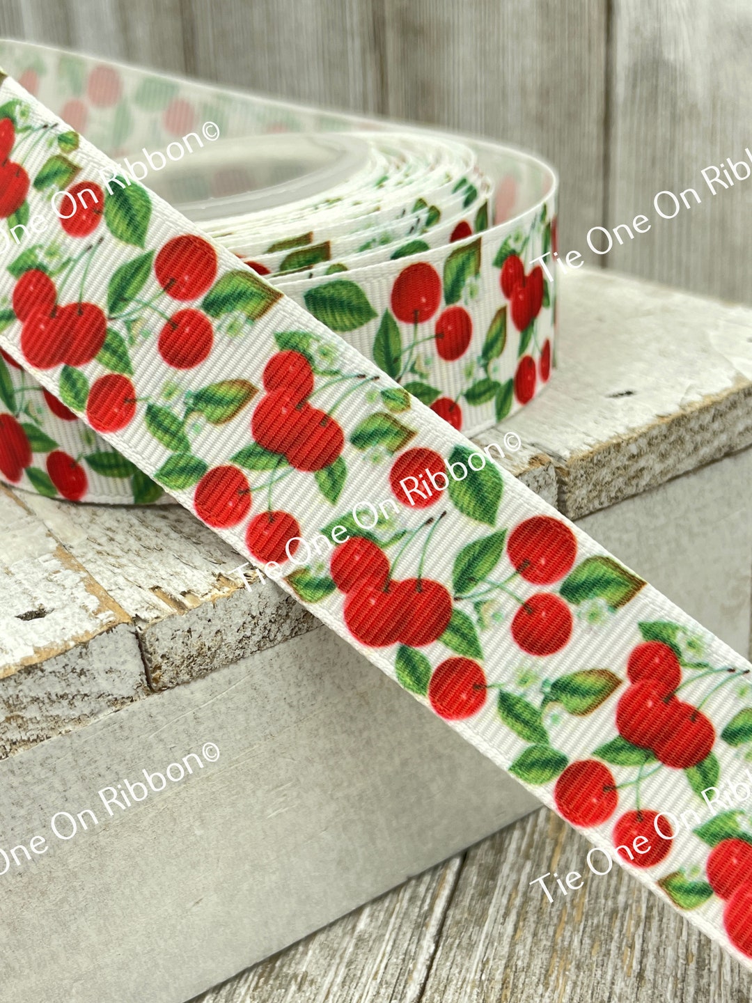 Bright Red Cherries Fresh off the Tree Printed Grosgrain Ribbon 7/8 ...