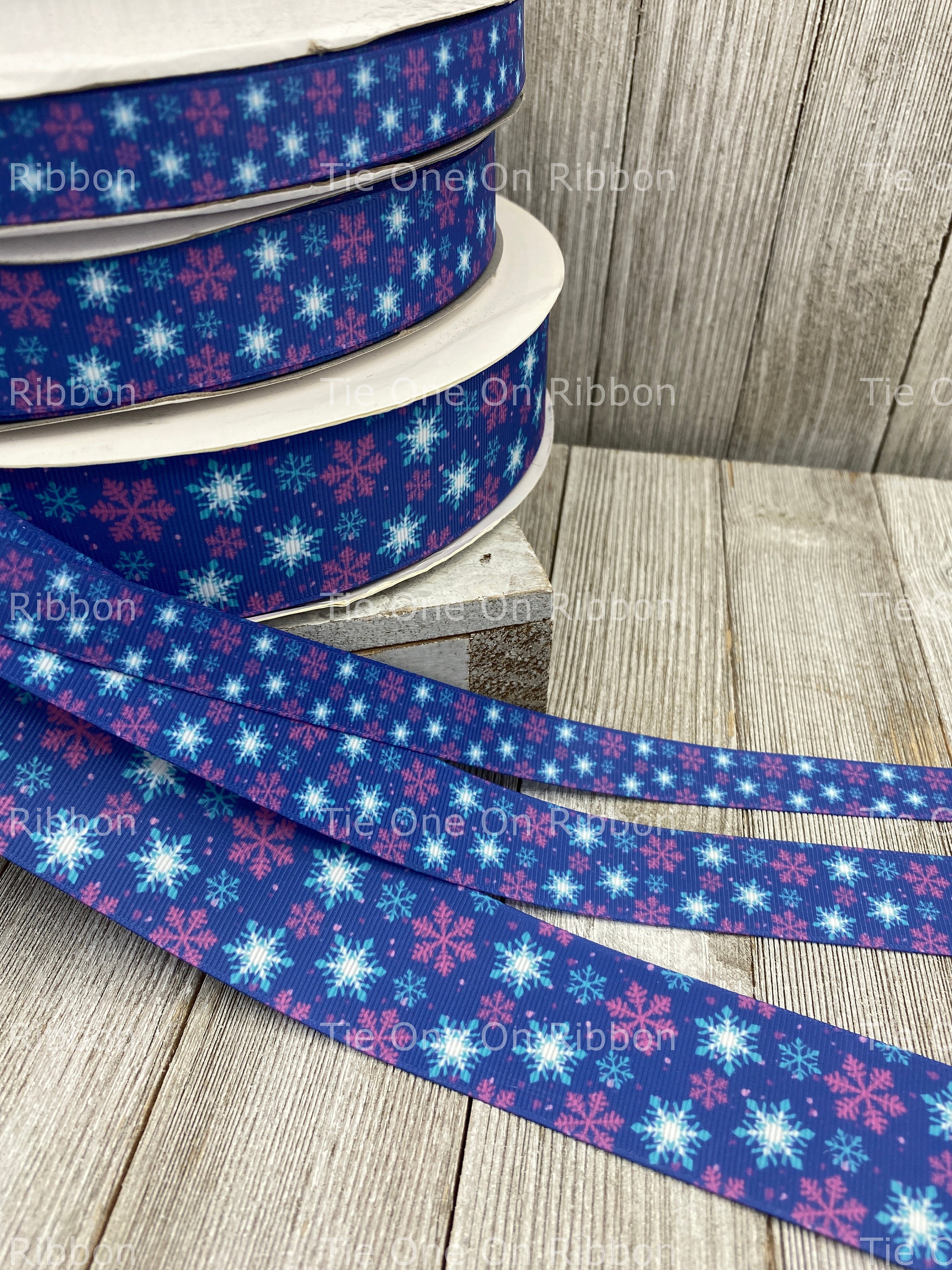 Blue and Pink Winter Snowflakes Printed Grosgrain Ribbon 5/8 | Etsy