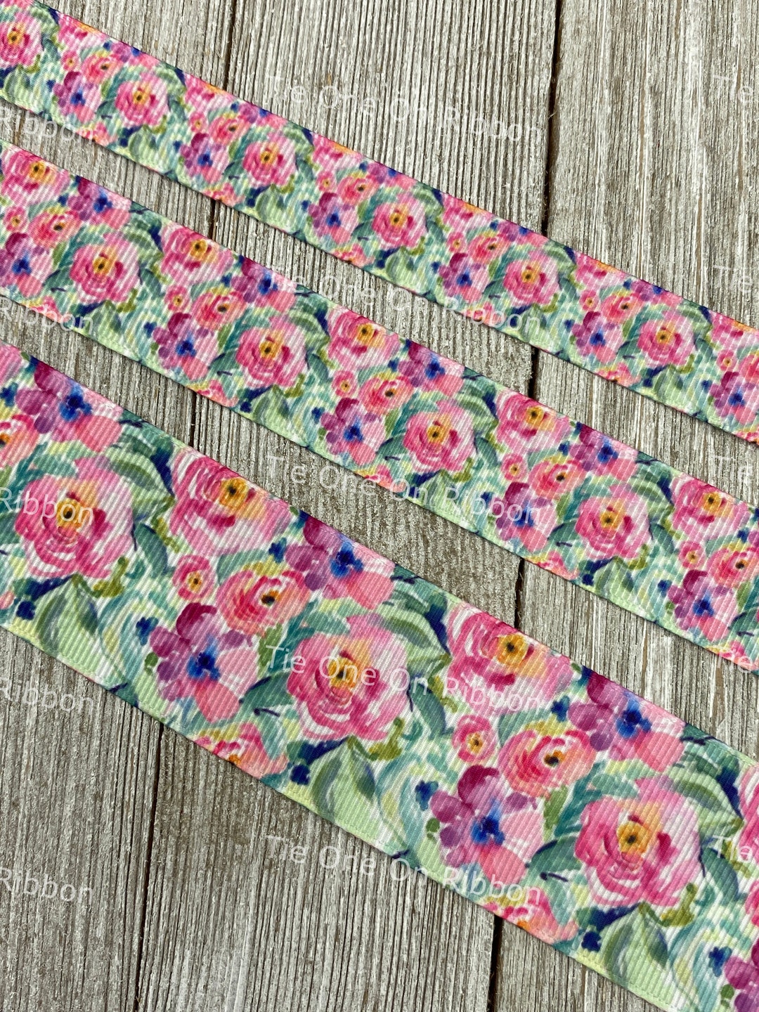 Pastel Green, Pink, Blue Posies Floral Printed Grosgrain 5/8 7/8 1.5 ...