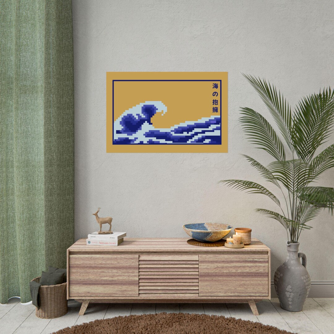 Ocean's Embrace Great Wave Pixel Art Poster | Rolled Poster, Japanese ...