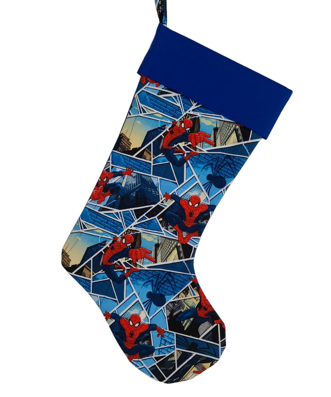 Spiderman on Blue Quilted Christmas Stocking - Etsy