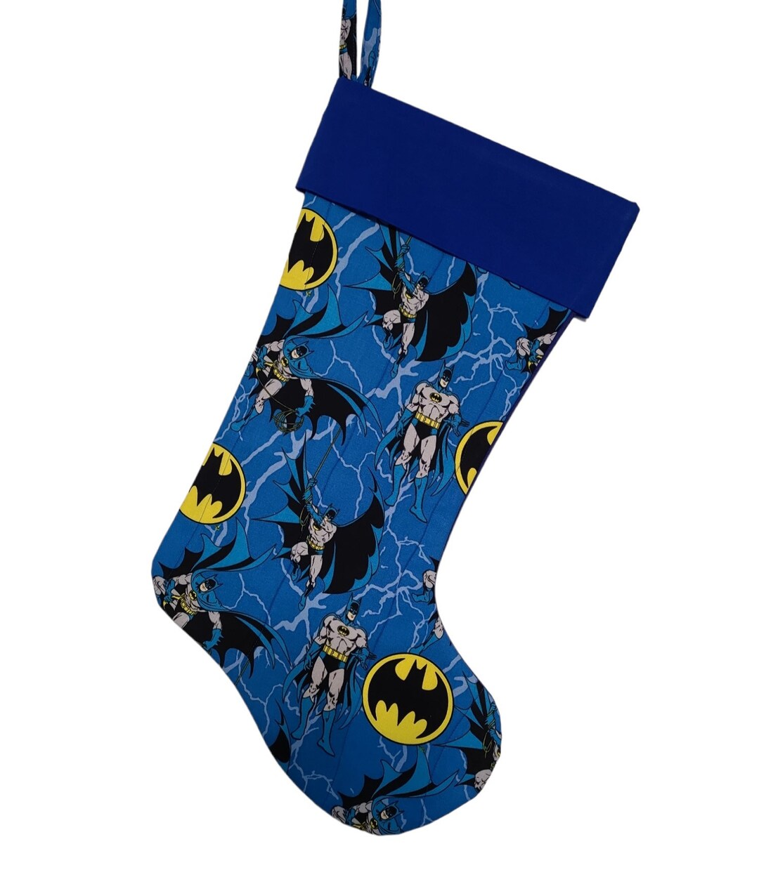 Batman on Blue W/blue Cuff Quilted Christmas Stocking - Etsy