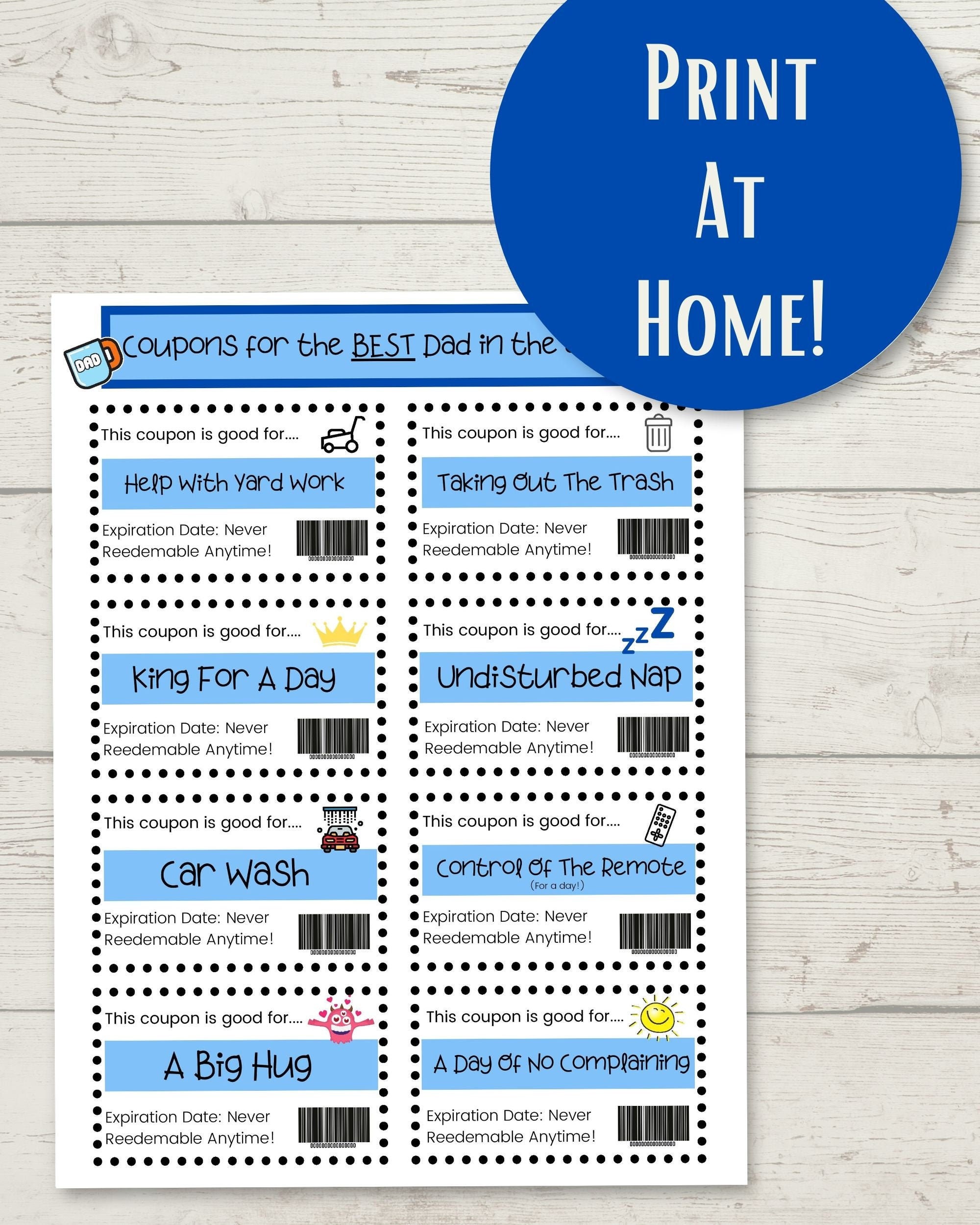 Fathers Day Coupons, Fathers Day Printable, Dad Birthday Gift, Instant ...