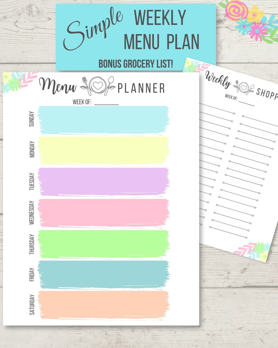 Weekly Menu Planner Printable, Dinner Menu, Meal Planner, Grocery List ...
