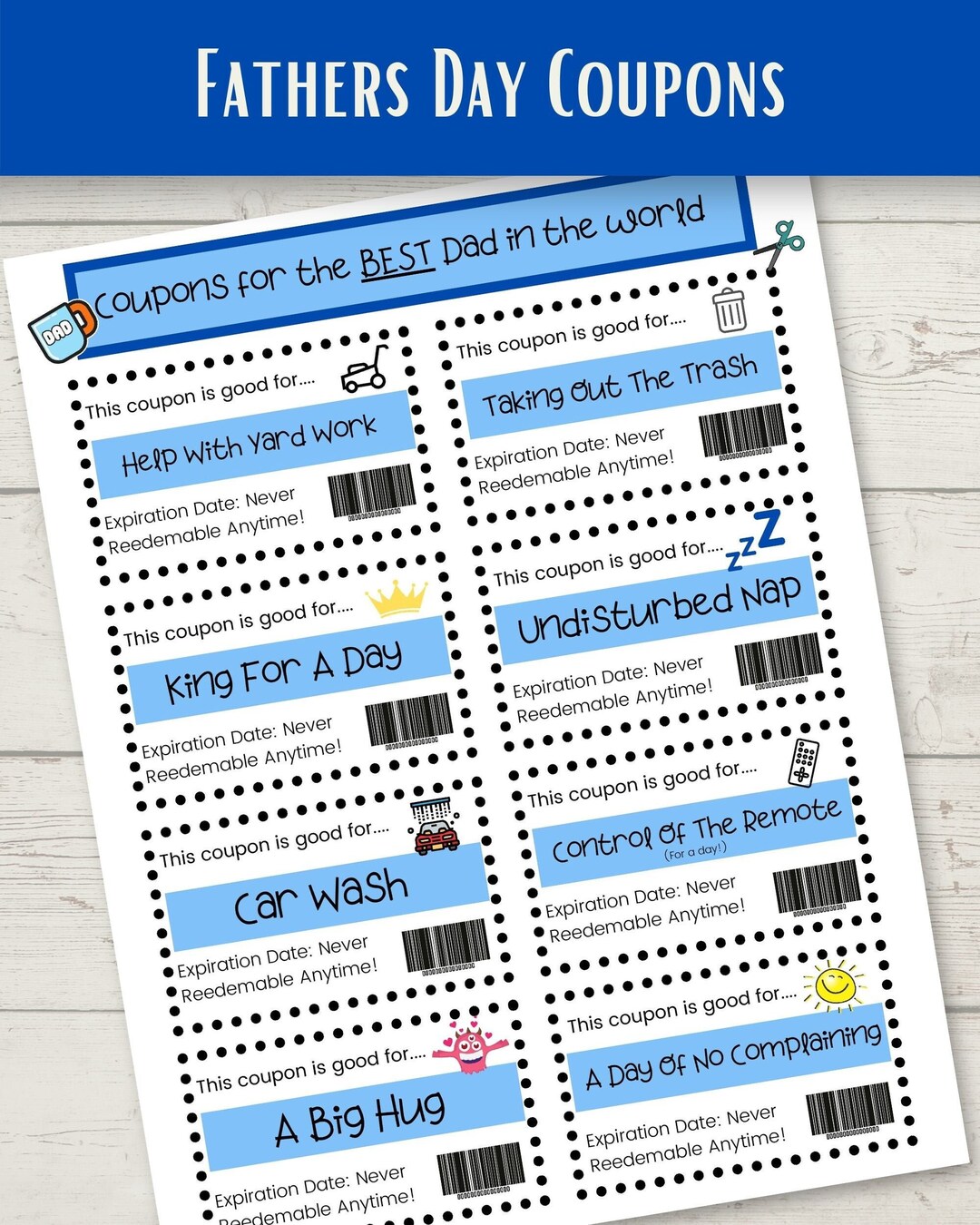 Fathers Day Coupons, Fathers Day Printable, Dad Birthday Gift, Instant ...