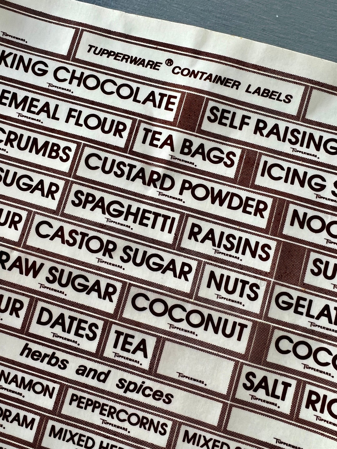 Sheet of Vintage Tupperware Container Labels Inc Blank Labels 60 Total ...