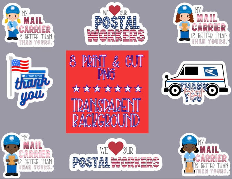 8 PRINT & CUT STICKERS, Transparent Background Png, Postal Worker ...