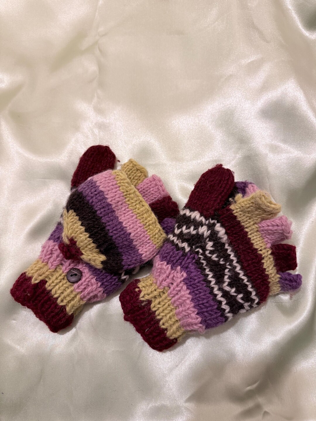 Handmade Wool Mittens: Fleece Lined, Multi-color Knit - Etsy