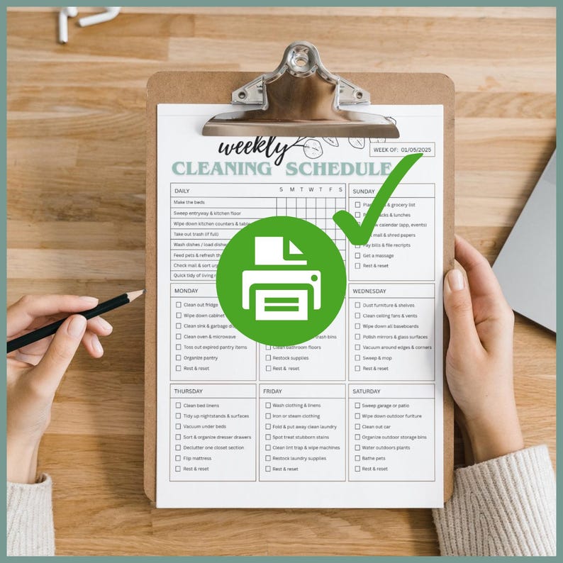 Eucalyptus Cleaning Schedule Printable: Editable Home Organization ...