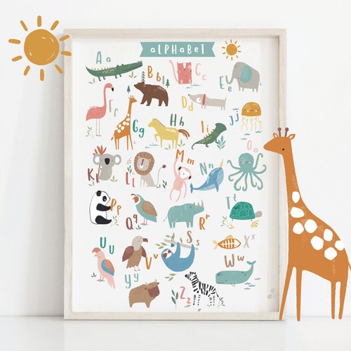 Cursive Writing Alphabet Posters Kids Wall Art Room Decor | Etsy