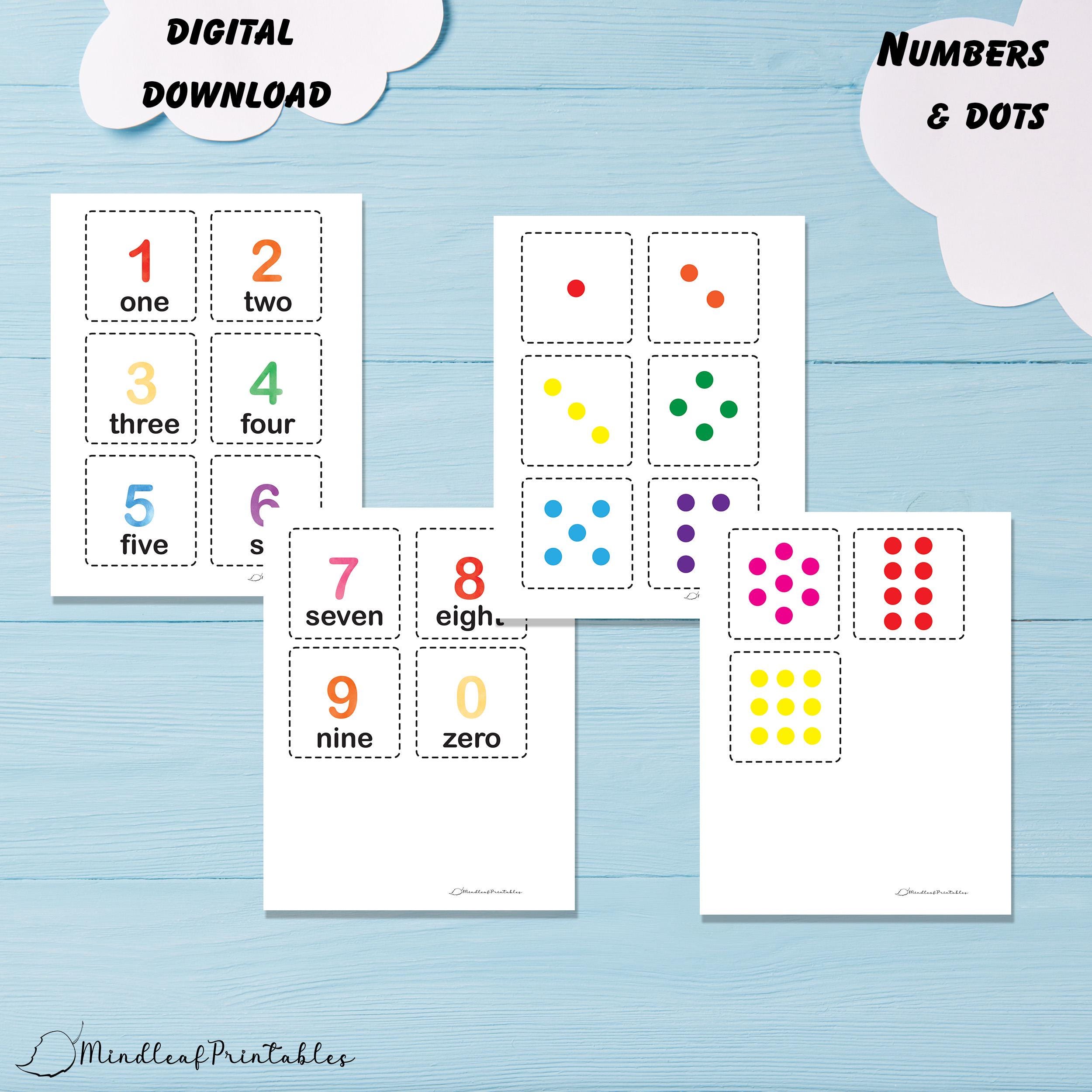 Number Flashcards Color Printable | Kids Numbers and Dots | Numbers and ...