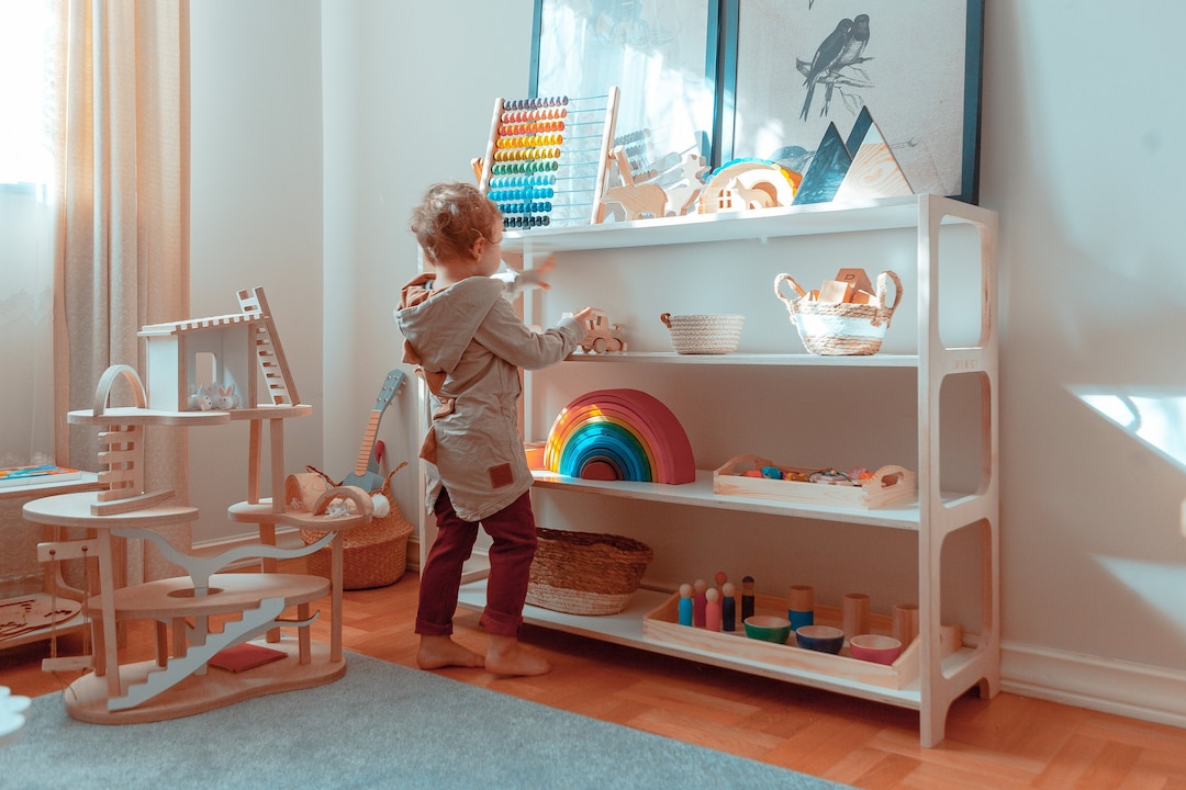 Wooden Montessori Toy Storage and Kids Bookcase Organizer for Nursery ...