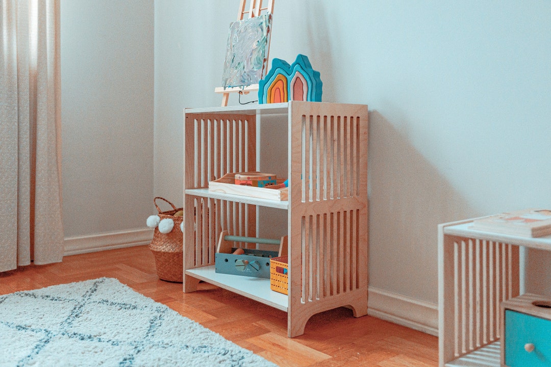 Montessori Toy Shelf Wooden Kids Organizer, Minimalist Nursery Storage ...