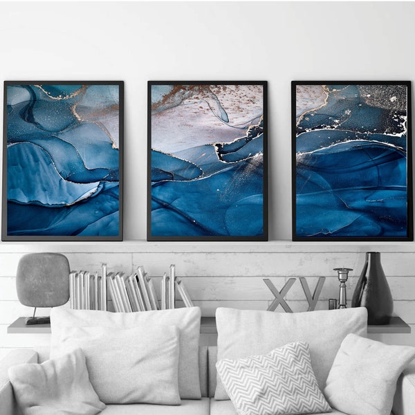 Blue and Silver Wall Art - Etsy