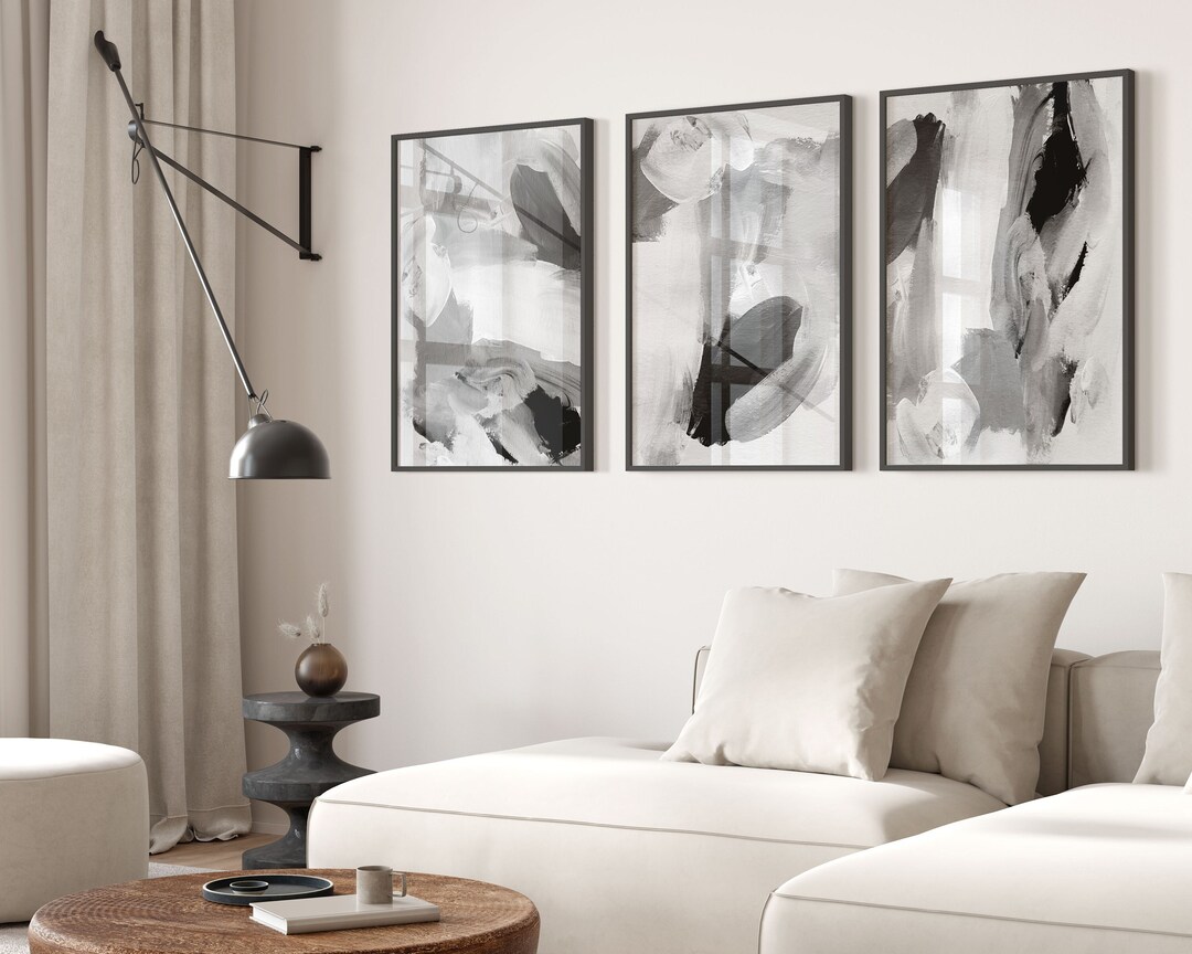 Grey Abstract Wall Art,strokes Art,bedroom Wall Decor,set of 3 Prints ...