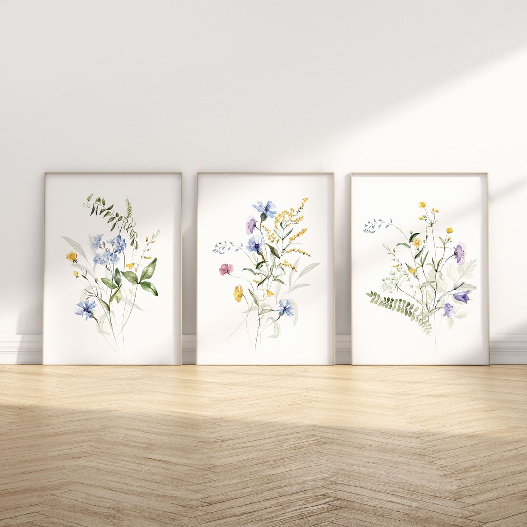 Blue Floral Prints,set O 3 Prints,flower Market Print,blue Flowers ...