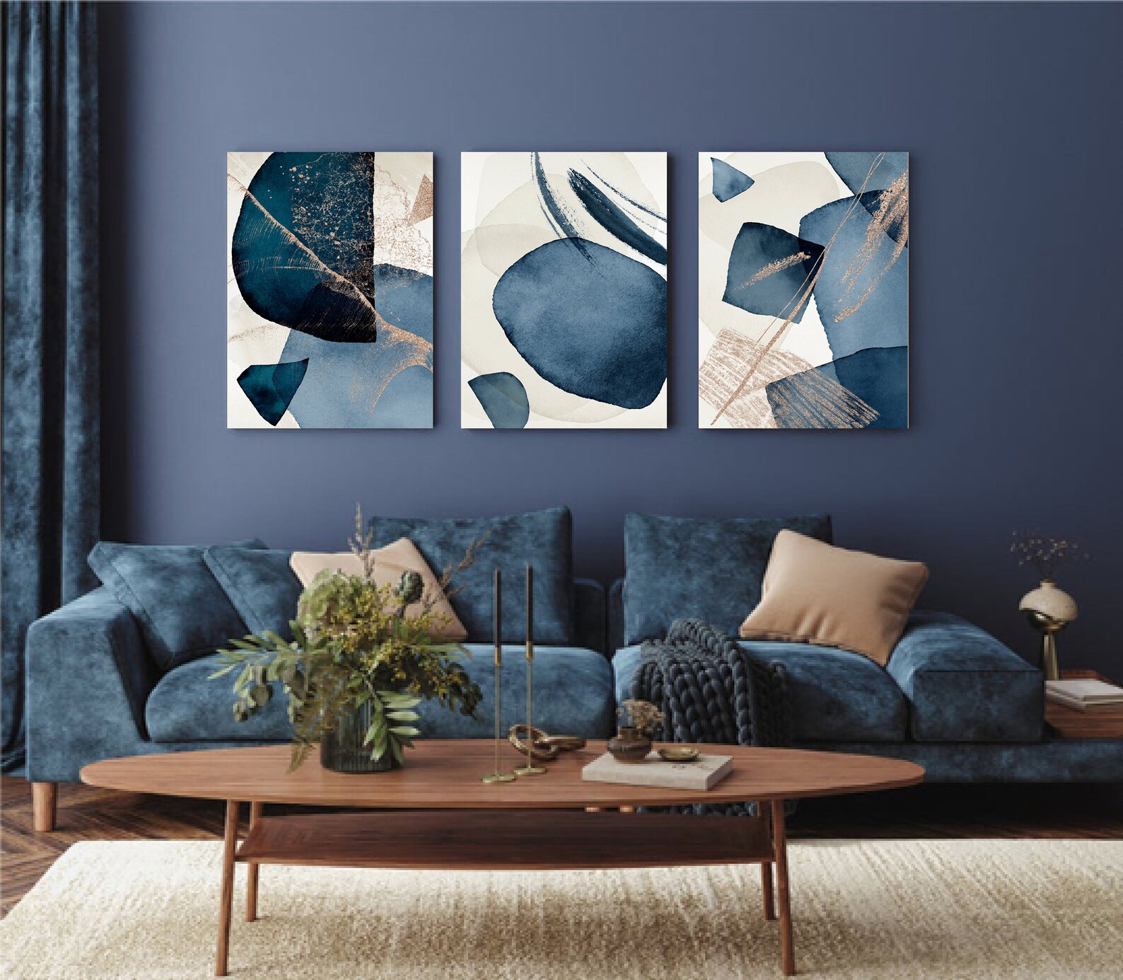 Blue Abstract Wall Artset of 3 Printsset of 3 Blue - Etsy UK