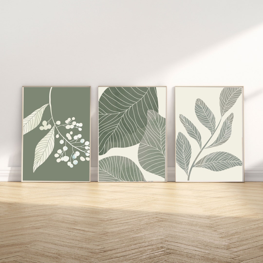 Sage Green Floral Prints,set of 3 Posters,sage Green Wall Art,bedroom ...