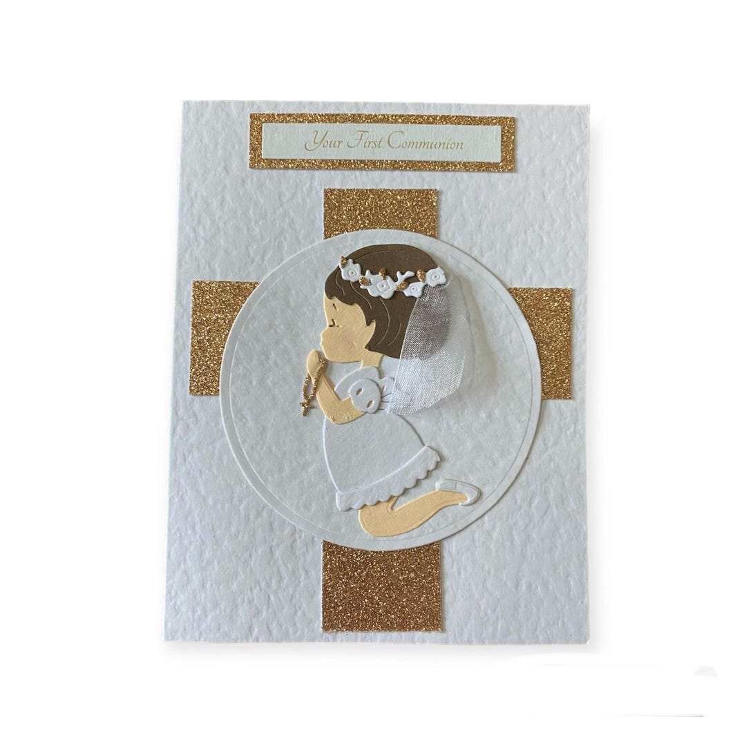 First Holy Communion Card for Girl, Handmade Religious Greeting Card ...