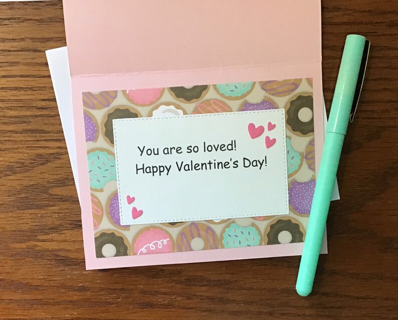 Donut Valentines Day Card, Handmade Card for Child, Cute Greeting Card ...