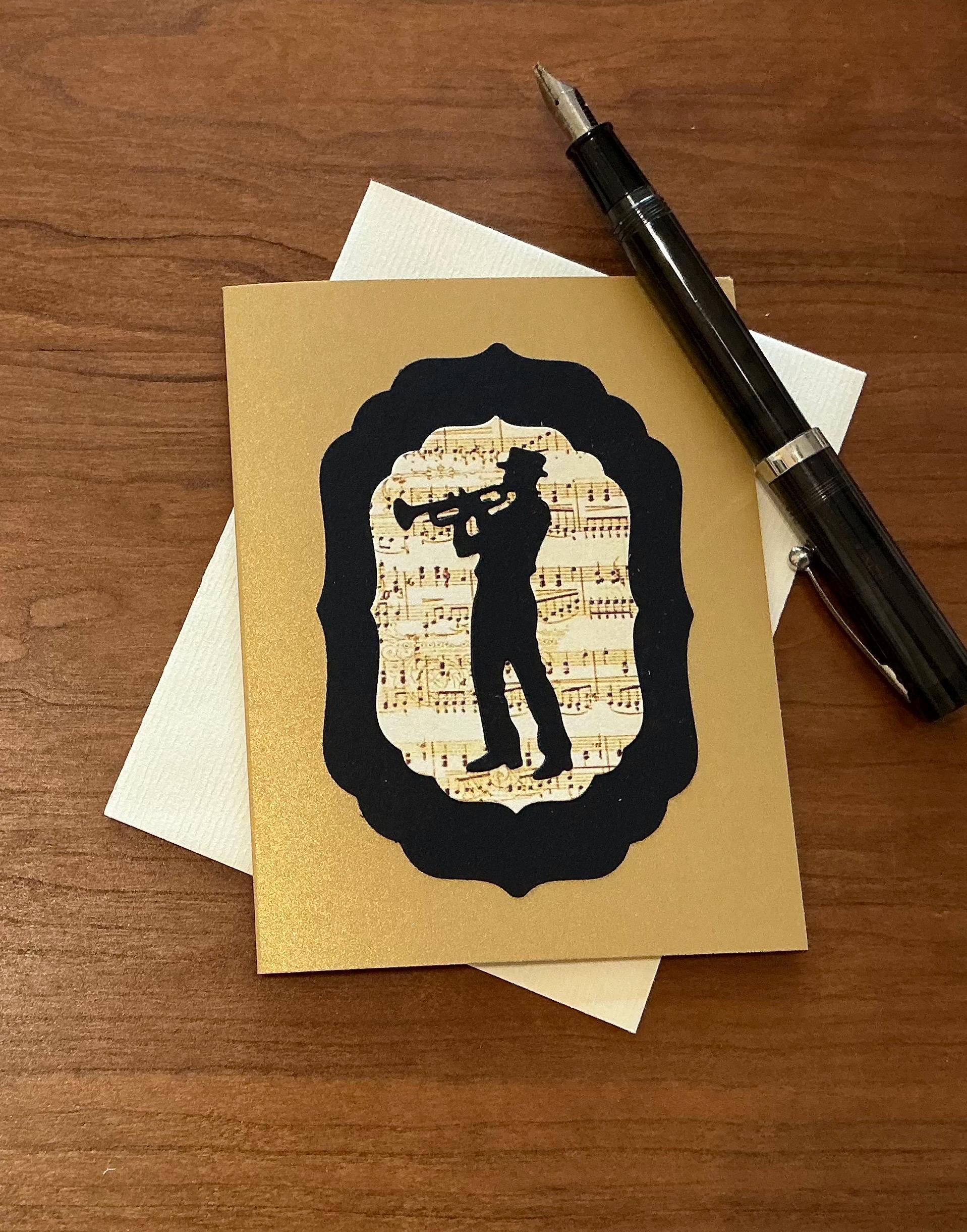 Trumpet Player Blank Note Card for Him, Handmade Card for Orchestra or ...