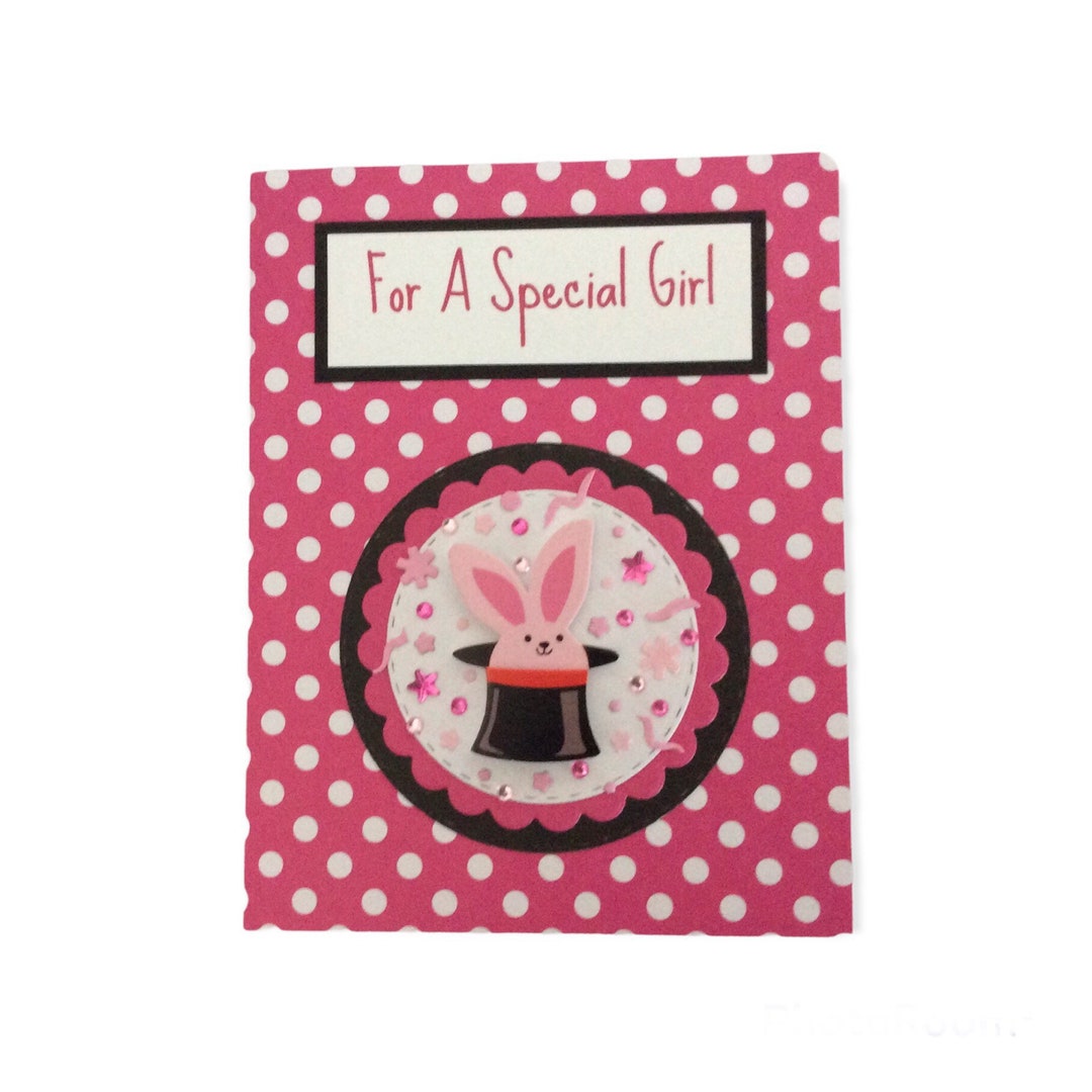 Pink Bunny Birthday Card for Special Girl, Handmade Card for Daughter ...